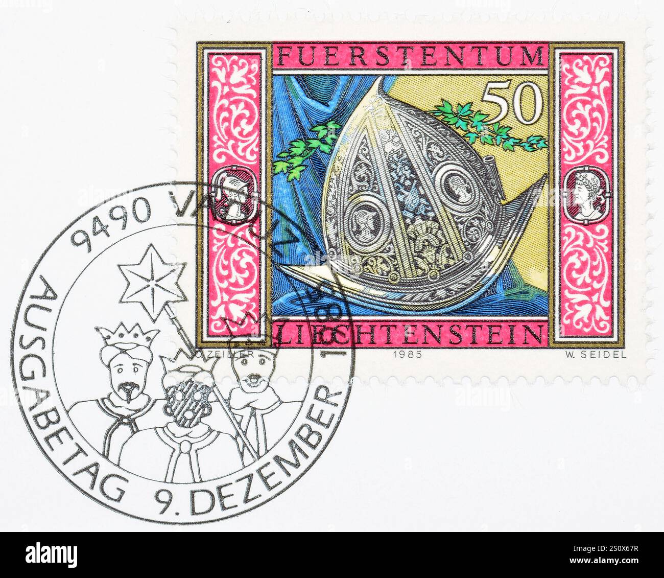 Cancelled postage stamp printed by Liechtenstein, that shows German ...