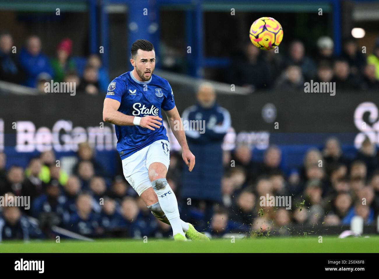 Jack Harrison of Everton crosses the ball during the Premier League ...