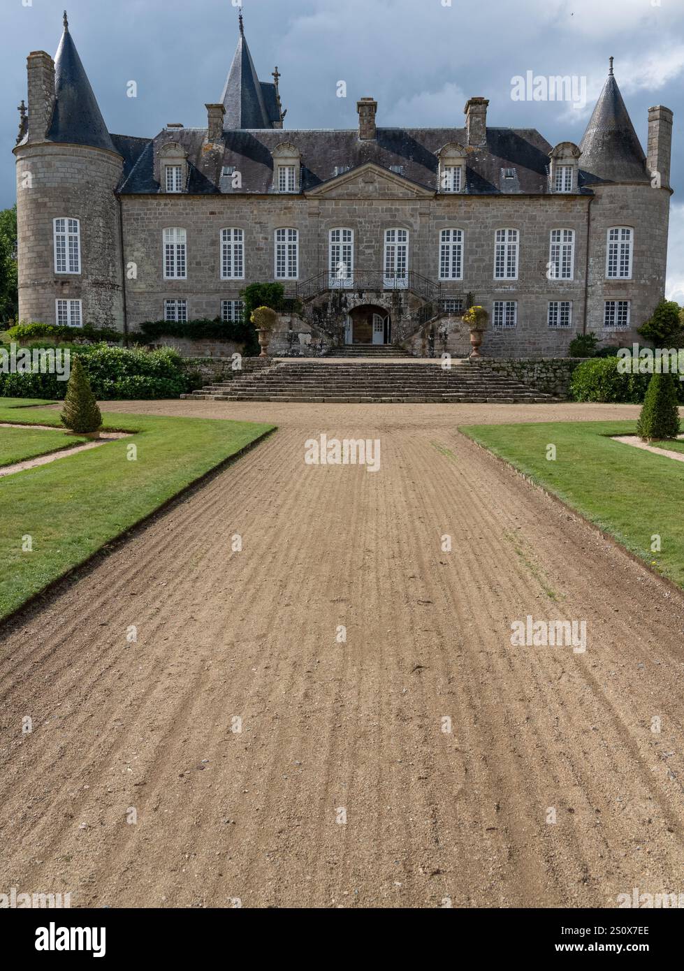 main drive leading to the Chateau de Kergrist, France. Medieval estate ...