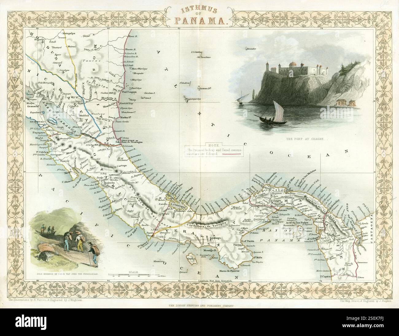 Vintage 1851 illustrated map of the Isthmus of Panama, Central America ...