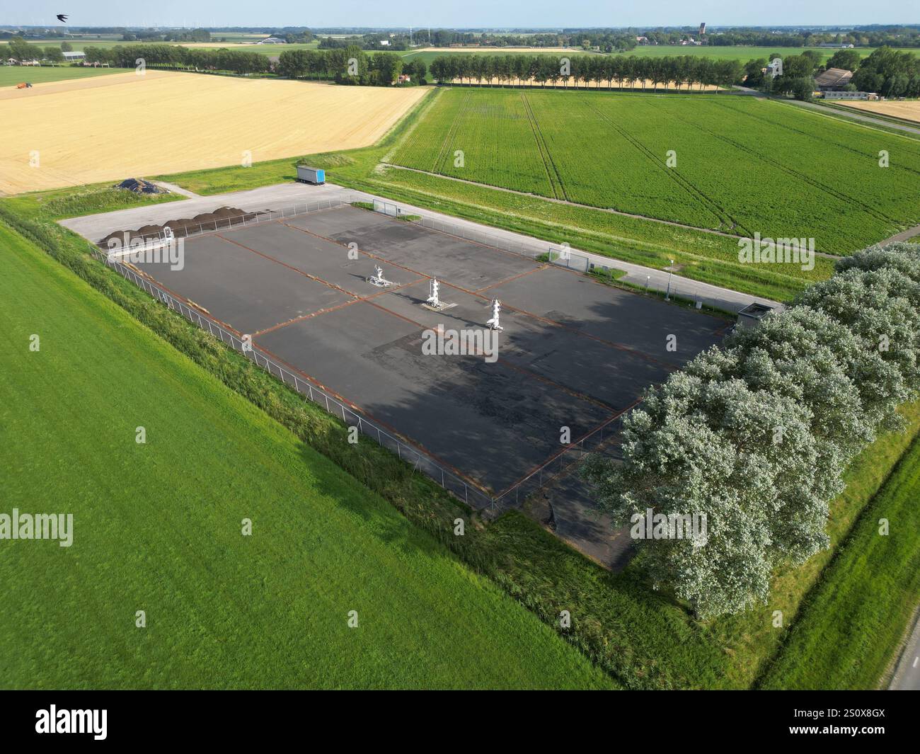 Aerial view of a gas production field, Zeerijp, Groningen, The ...