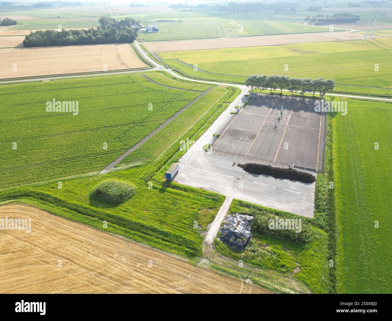Aerial view of a gas production field, Zeerijp, Groningen, The ...