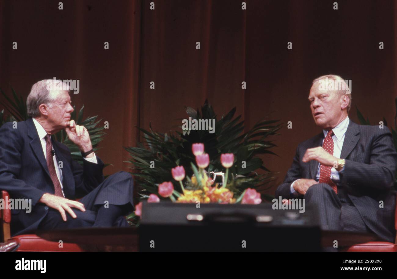 Former U.S. President JIMMY CARTER, l, meets former President GERALD ...