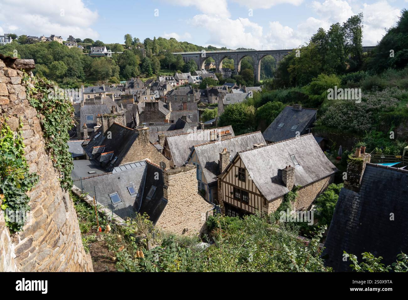The Viaduct of Lanvallay spans the River Rance above the Port of Dinan ...