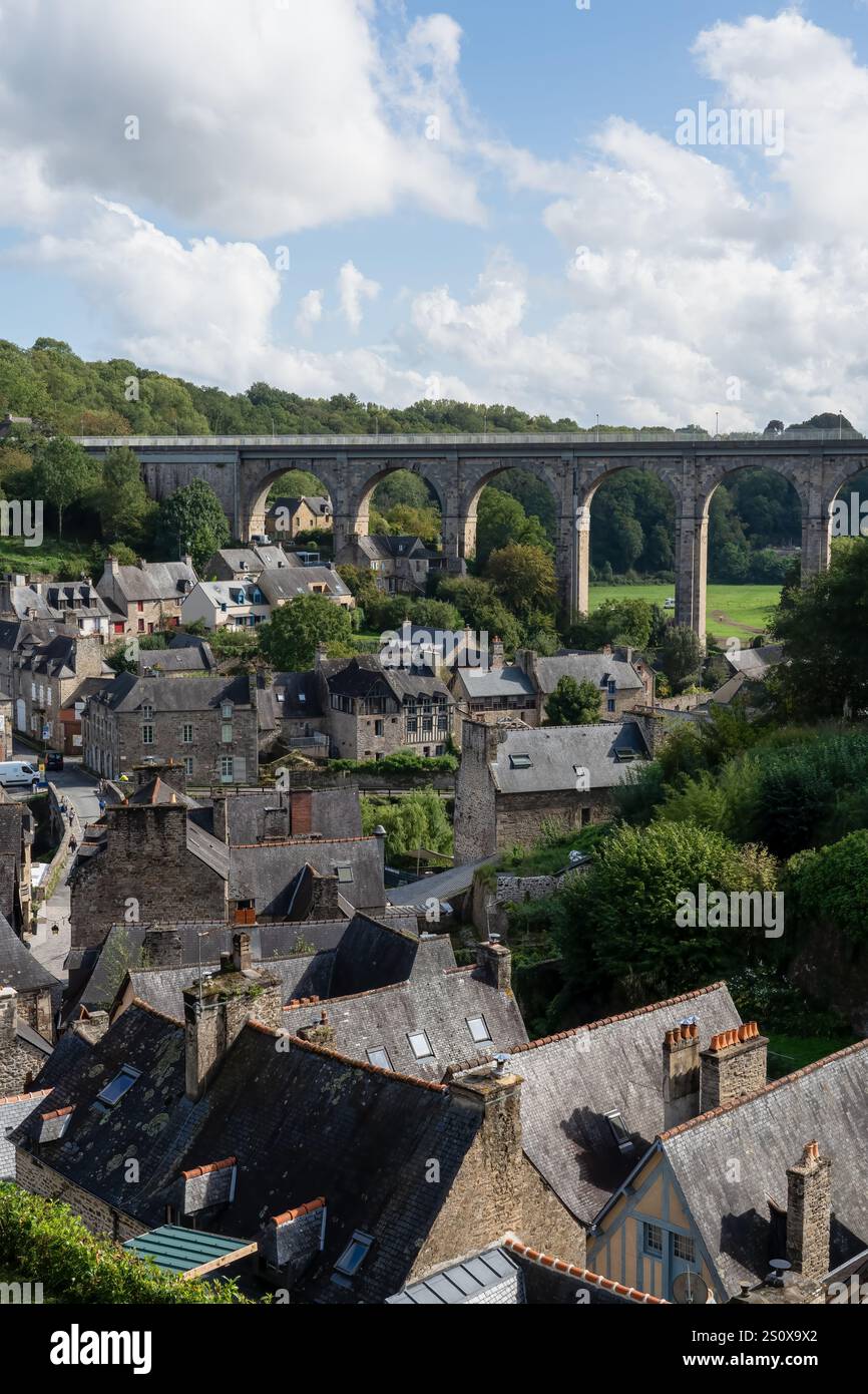 The Viaduct of Lanvallay spans the River Rance above the Port of Dinan ...