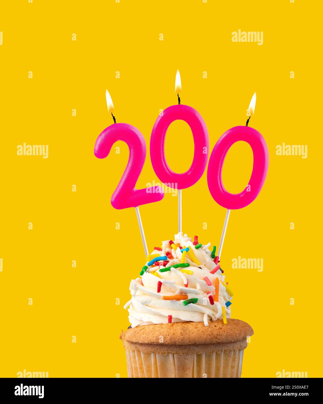 Candles forming the number 200 - Yellow background Stock Photo - Alamy
