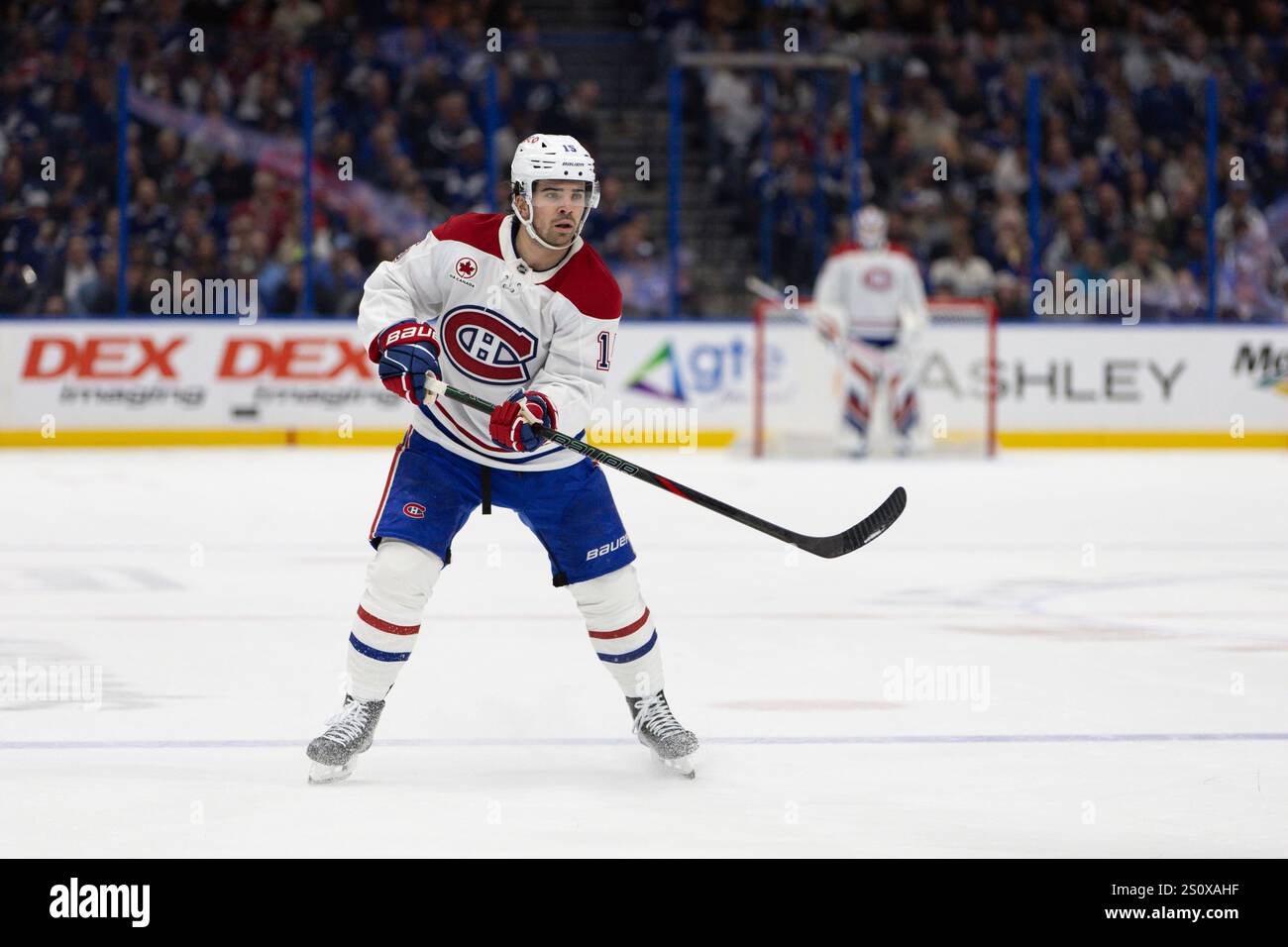 Montreal Canadiens center Alex Newhook (15) stands on the ice during ...