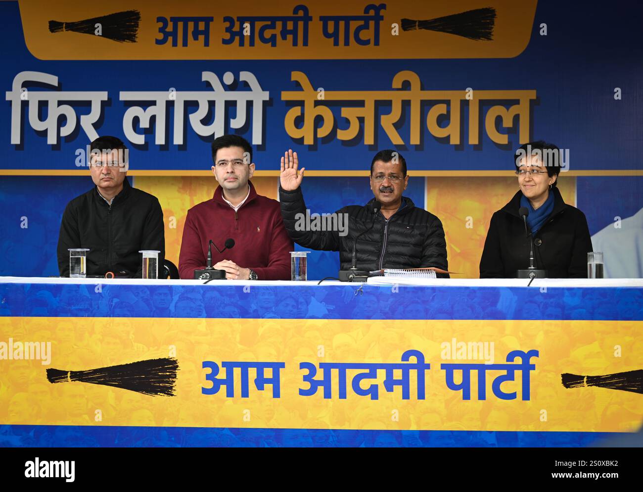 NEW DELHI, INDIA - DECEMBER 29: AAP convenor Arvind Kejriwal along with ...