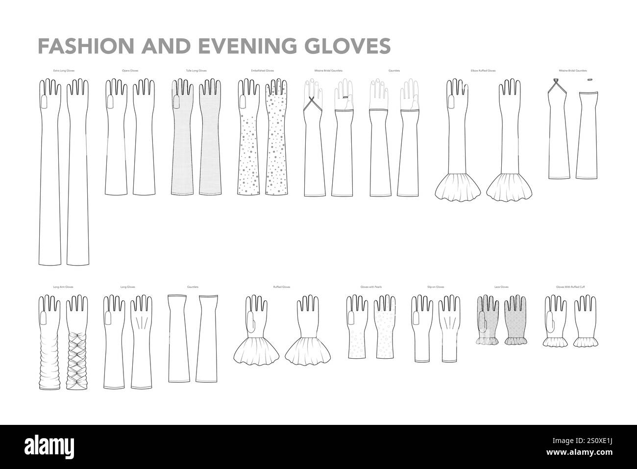 Set of Gloves - Fashion and Evening with names hand accessory clothing ...