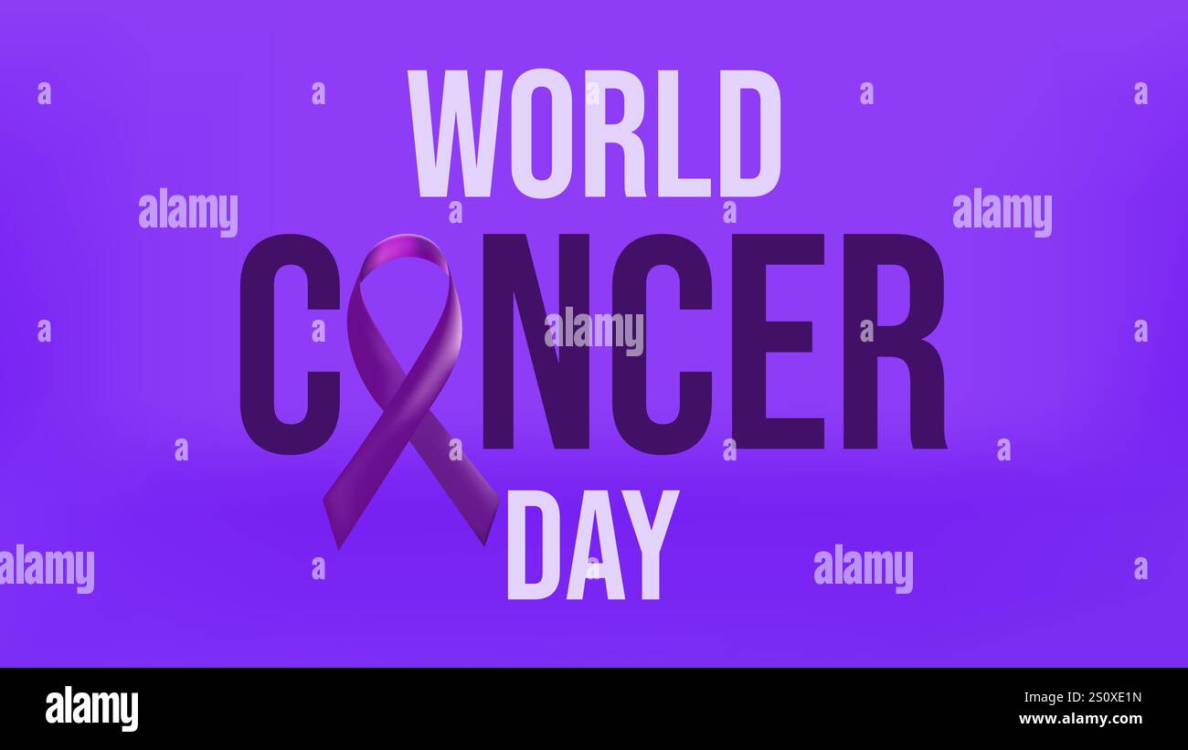 World Cancer Day. February 4th. Raising awareness. Purple ribbon symbol ...