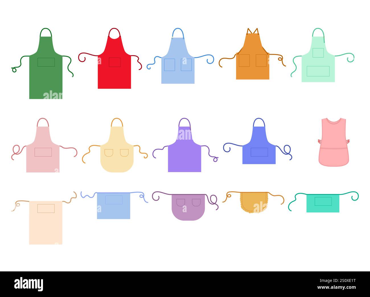 Set of Aprons technical fashion illustration. Chef uniform for cooking ...