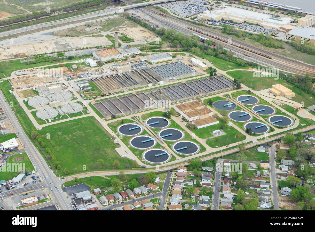 Aerial view of large waste water treatment plant near St. Louis ...
