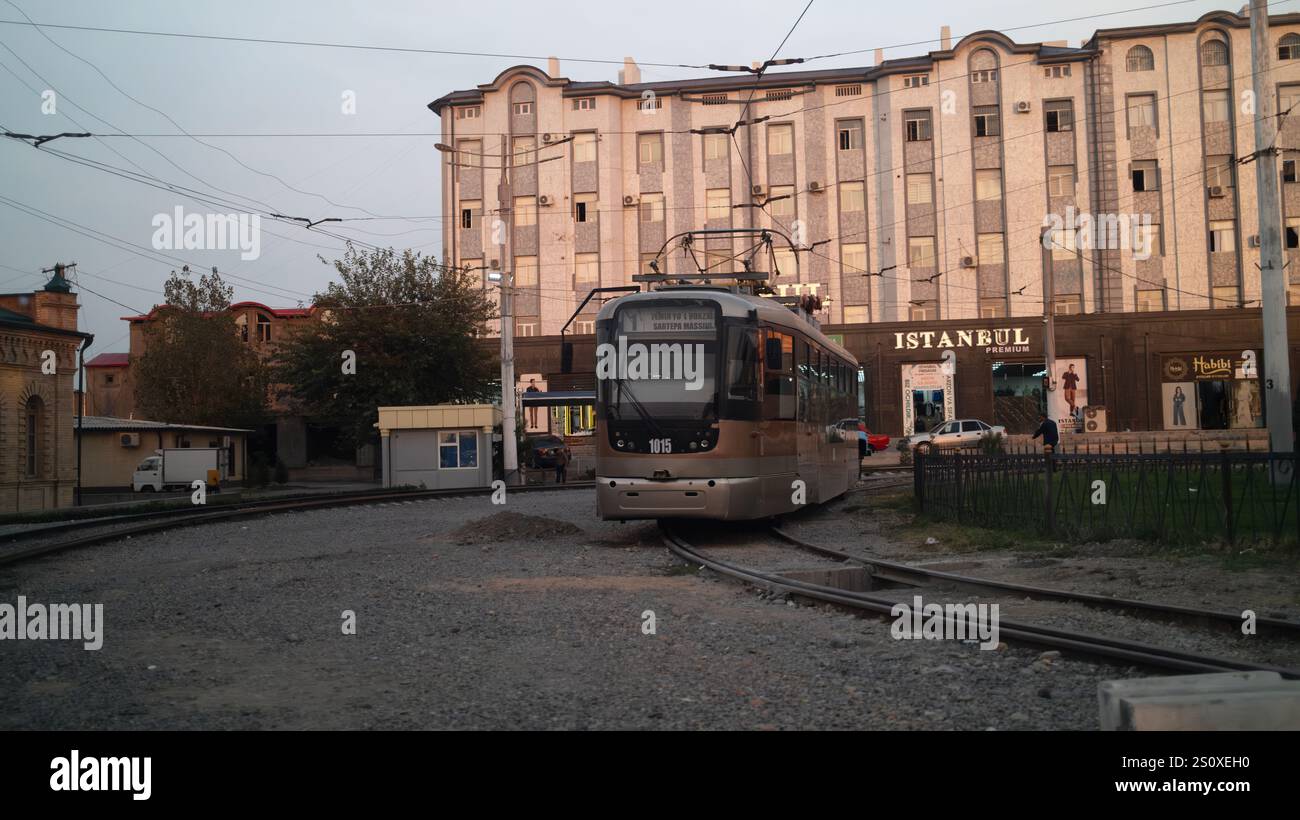 tram is moving in samarkand, tram is main railroad transport system in ...