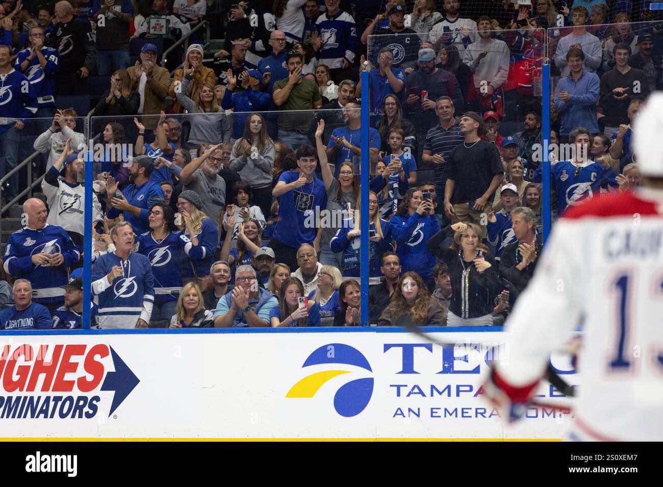 Tampa Bay Lightning fans celebrate after a goal during the second ...