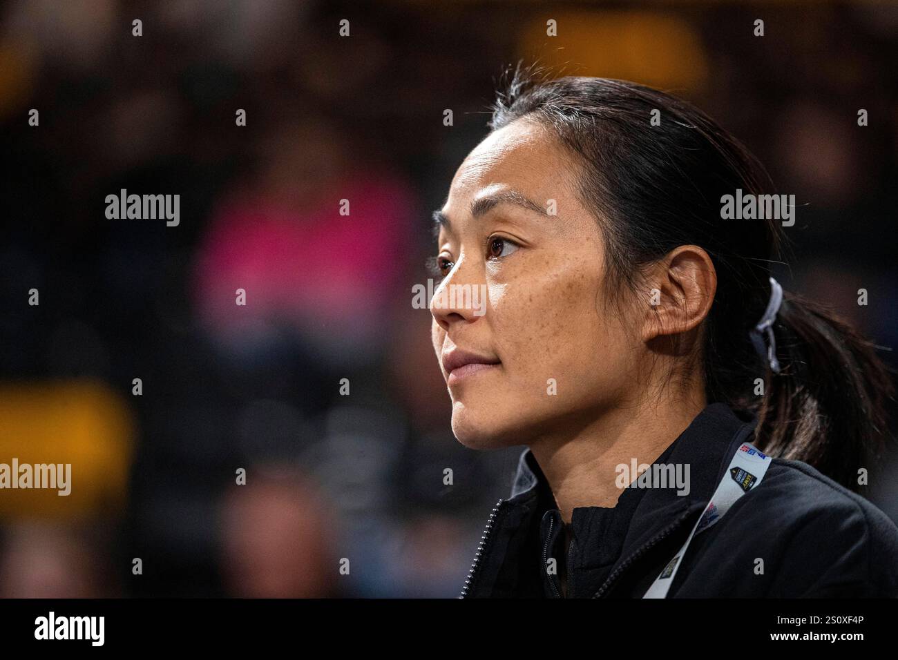 Iowa women's wrestling head coach Clarissa Chun looks on during Day 1 ...