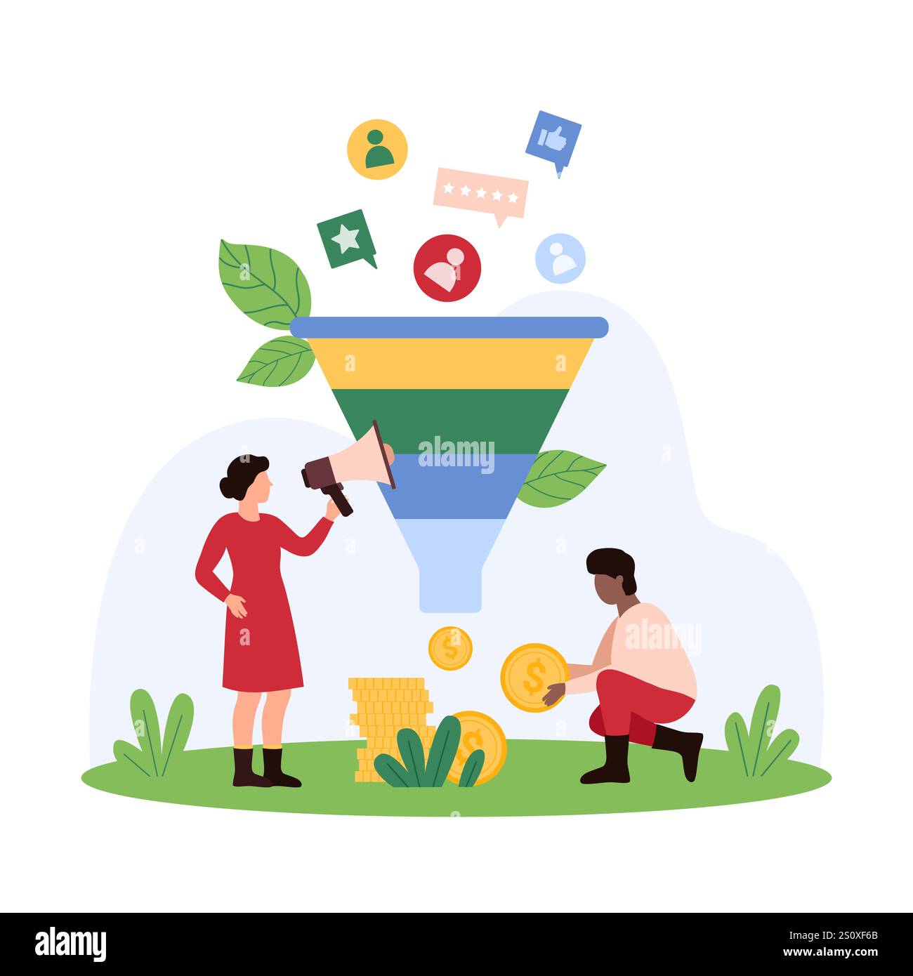 Marketing funnel strategy, inbound lead generation process. Tiny people ...