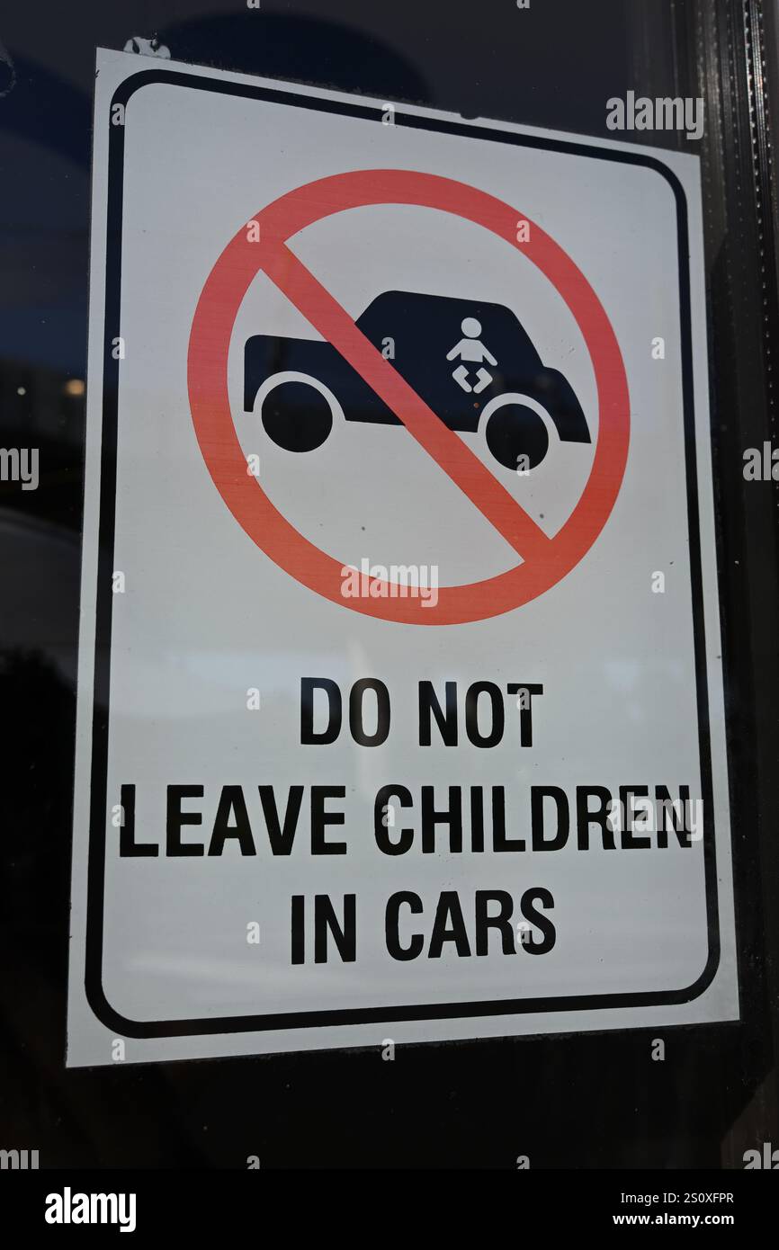 Do not leave children in cars warning sign, with icon of a car and baby ...