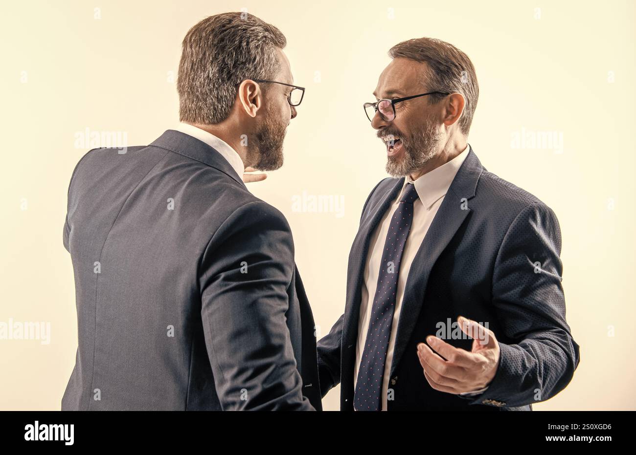 fighting between boss and employee. business fight. two businessmen ...