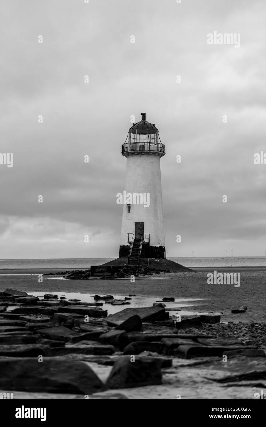 Black and white image of Plover Scar Lighthouse in Morecambe Bay ...