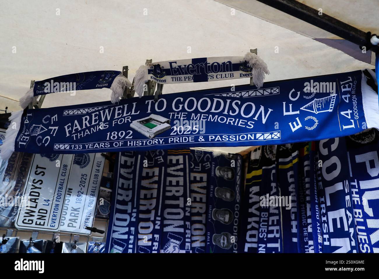 A farewell to Goodison Park scarf for sale ahead of the Premier League ...
