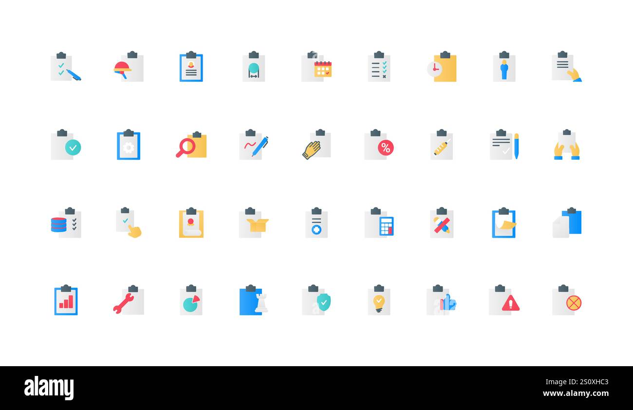 Clipboard, checklist form with ticks on paper sheet color icon set ...