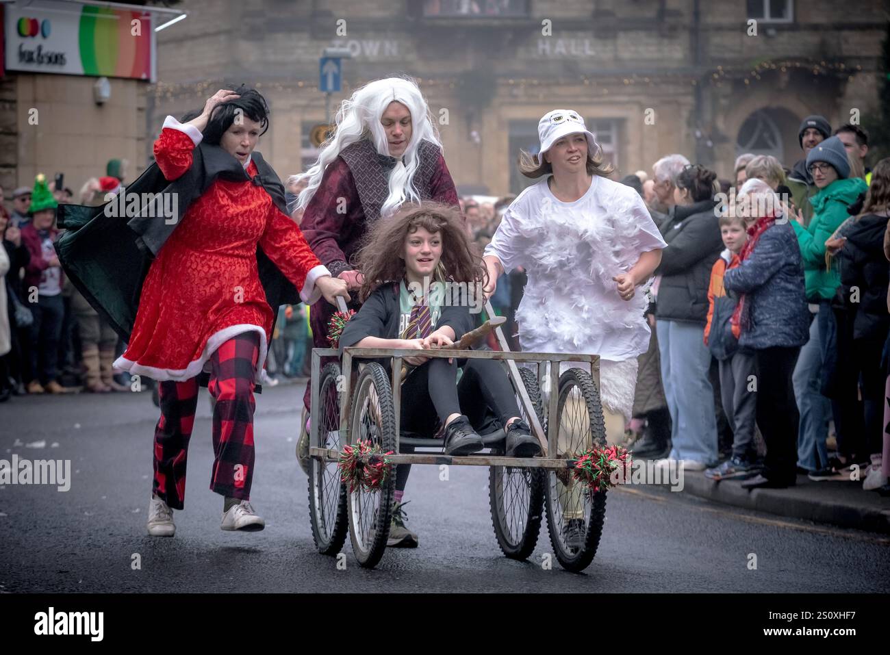 Boxing Day Pram Race in Crewkerne. Hundreds of locals line the streets ...