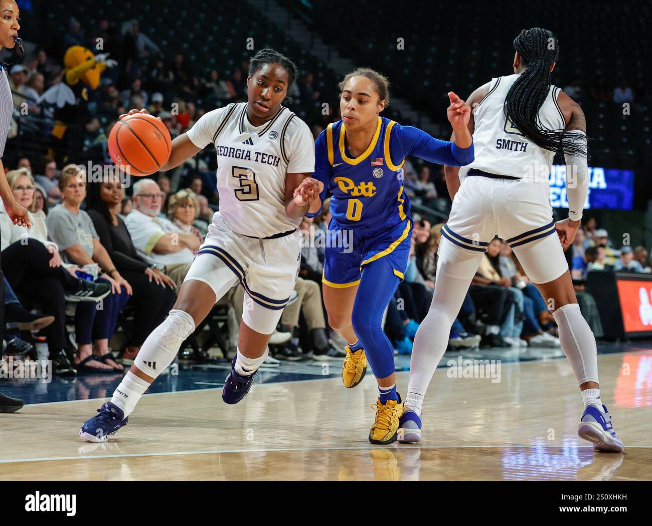 Atlanta, Georgia. 29th Dec, 2024. Dani Carnegie (3) of Georgia Tech tries to get by Brooklynn ...