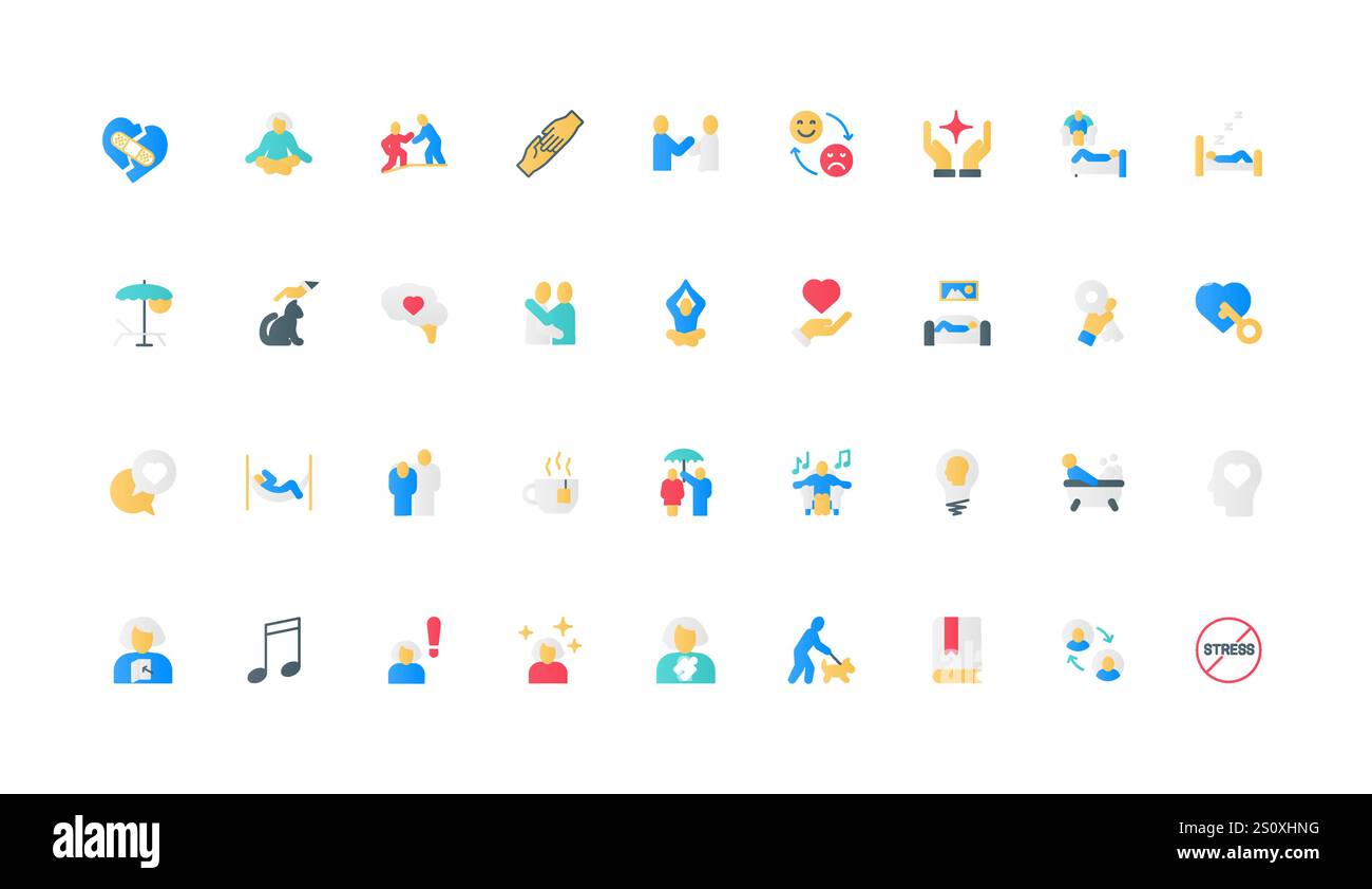 Love and care, stress relief, relaxation for mental health color icon ...