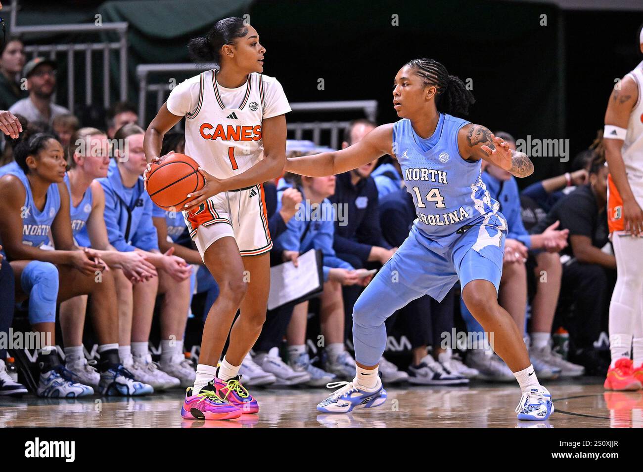 CORAL GABLES, FL - DECEMBER 29: Miami guard Lemyah Hylton (1) handles ...