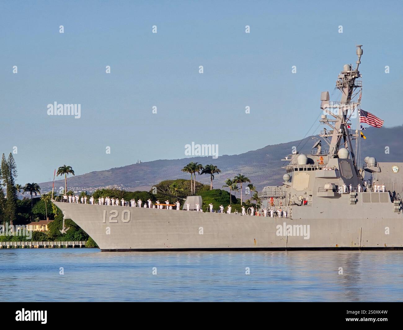The Arleigh Burke-class guided-missile destroyer USS Carl M. Levin (DDG 120) conducts a pass-in ...