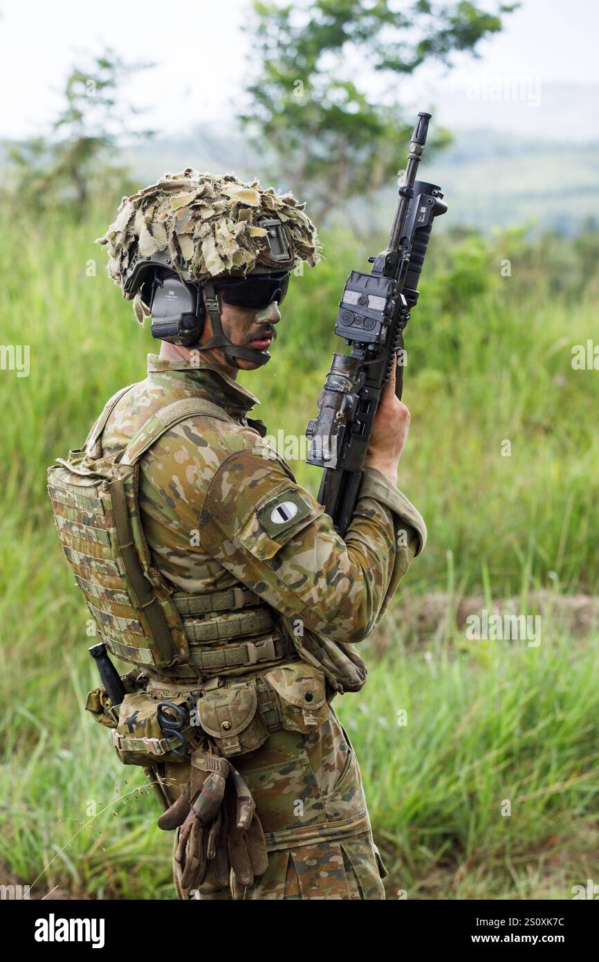 An Australian Defense Force member squad tatics training during ...