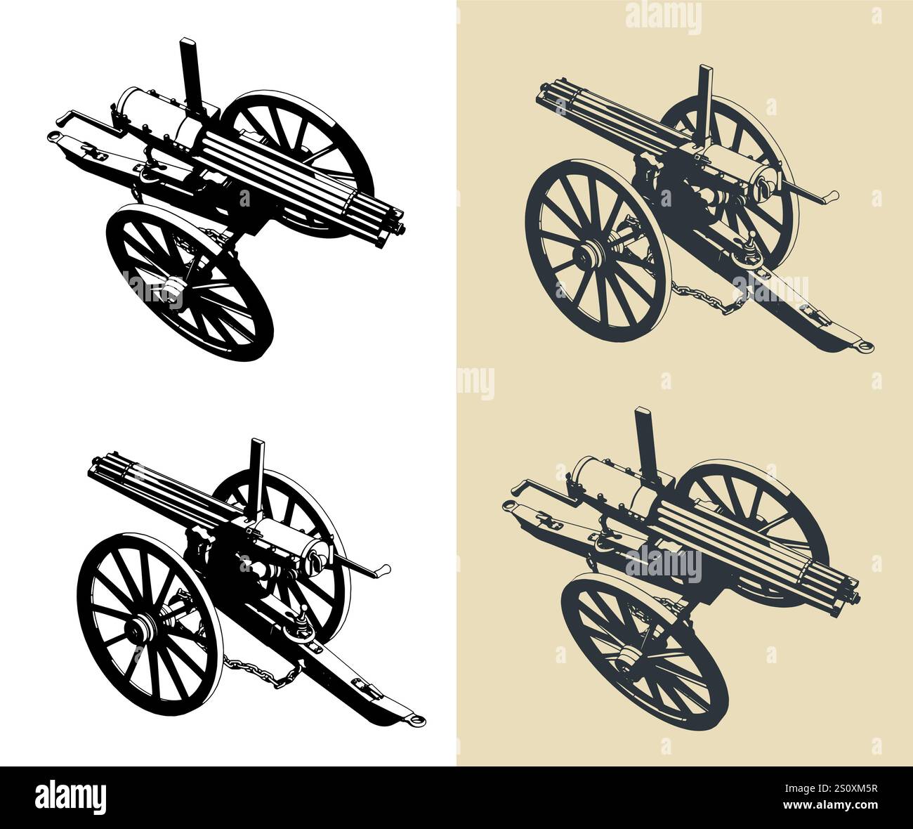 Stylized vector illustrations of a gatling gun Stock Vector Image & Art ...