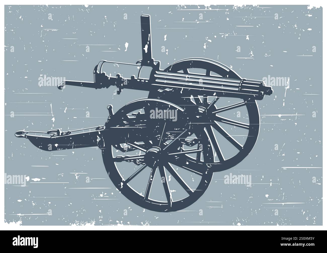 Stylized vector illustration of a gatling gun retro poster Stock Vector ...