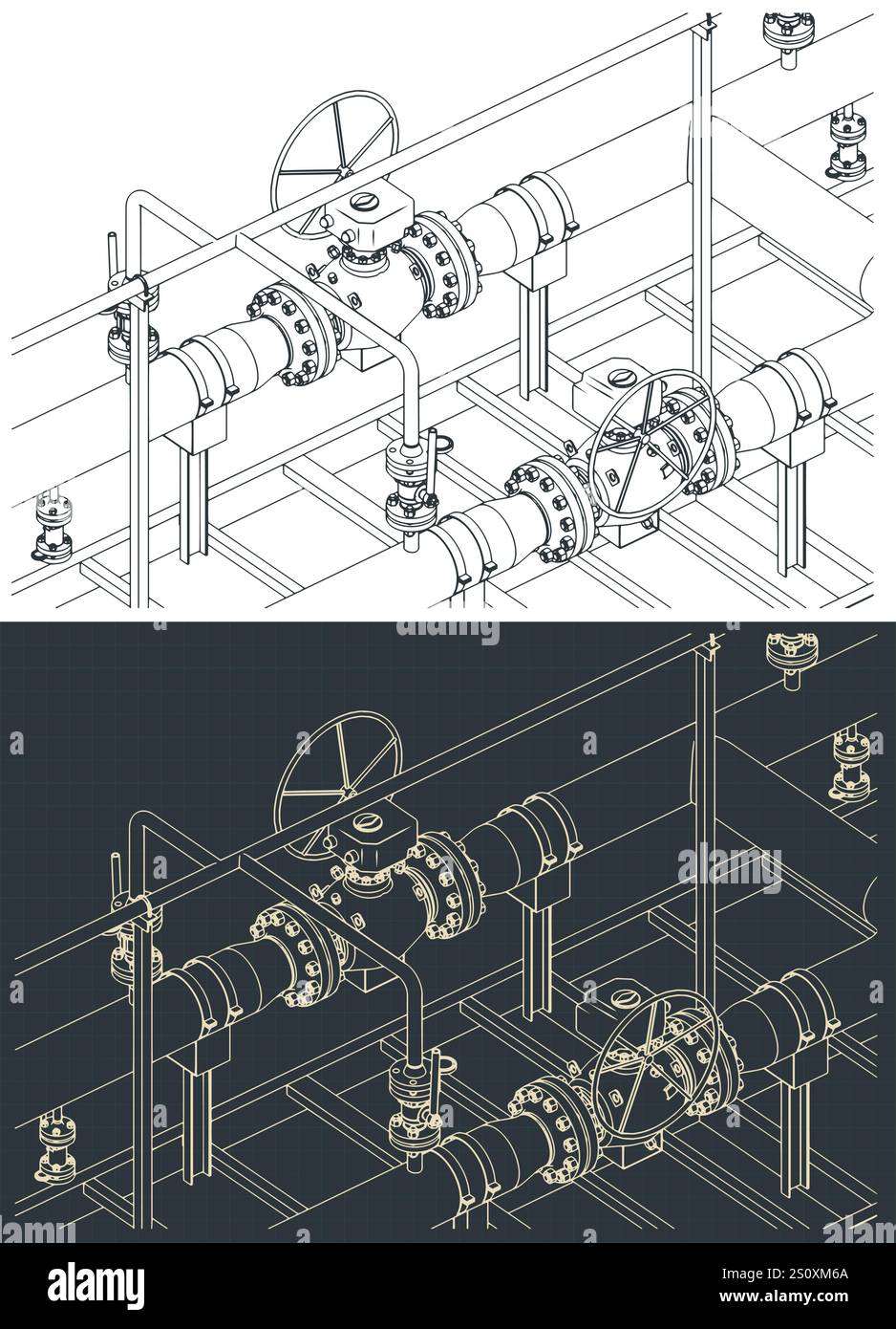 Stylized vector isometric illustrations of a natural gas metering skid ...