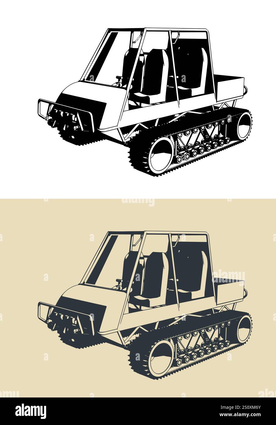 Stylized vector illustrations of a tracked snowmobile Stock Vector ...