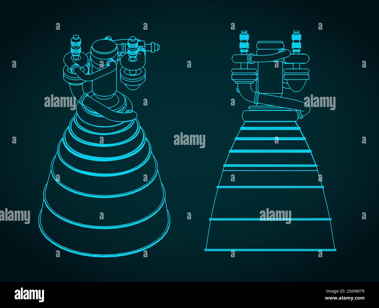Stylized vector illustration of rocket engine blueprints Stock Vector ...