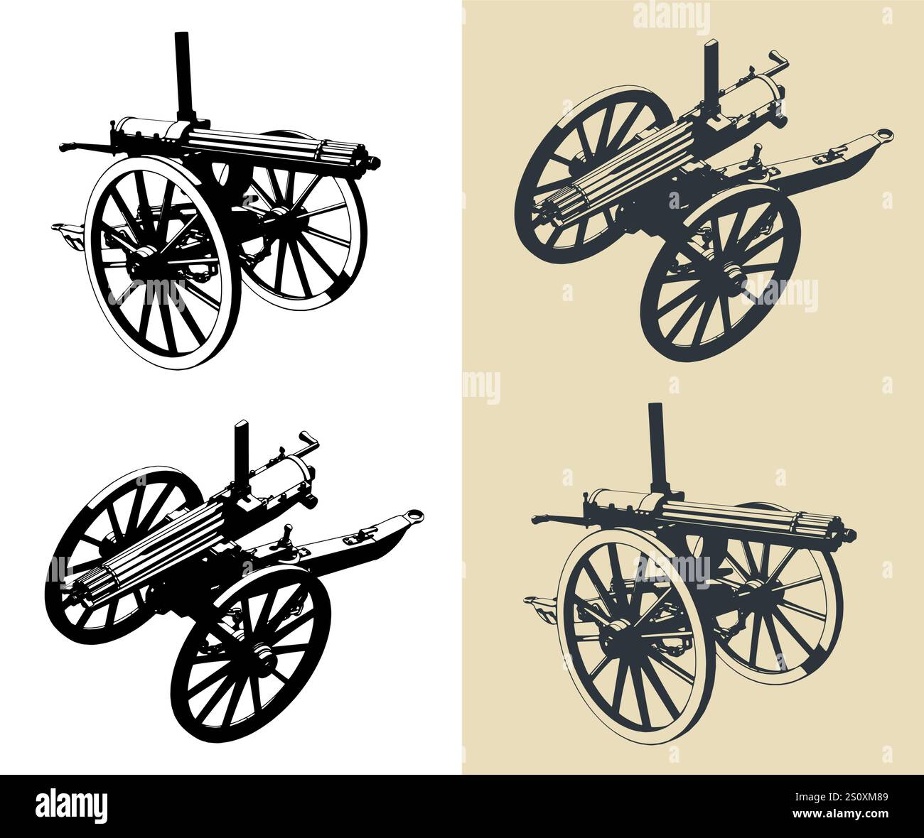 Stylized vector illustrations of a gatling gun Stock Vector Image & Art ...