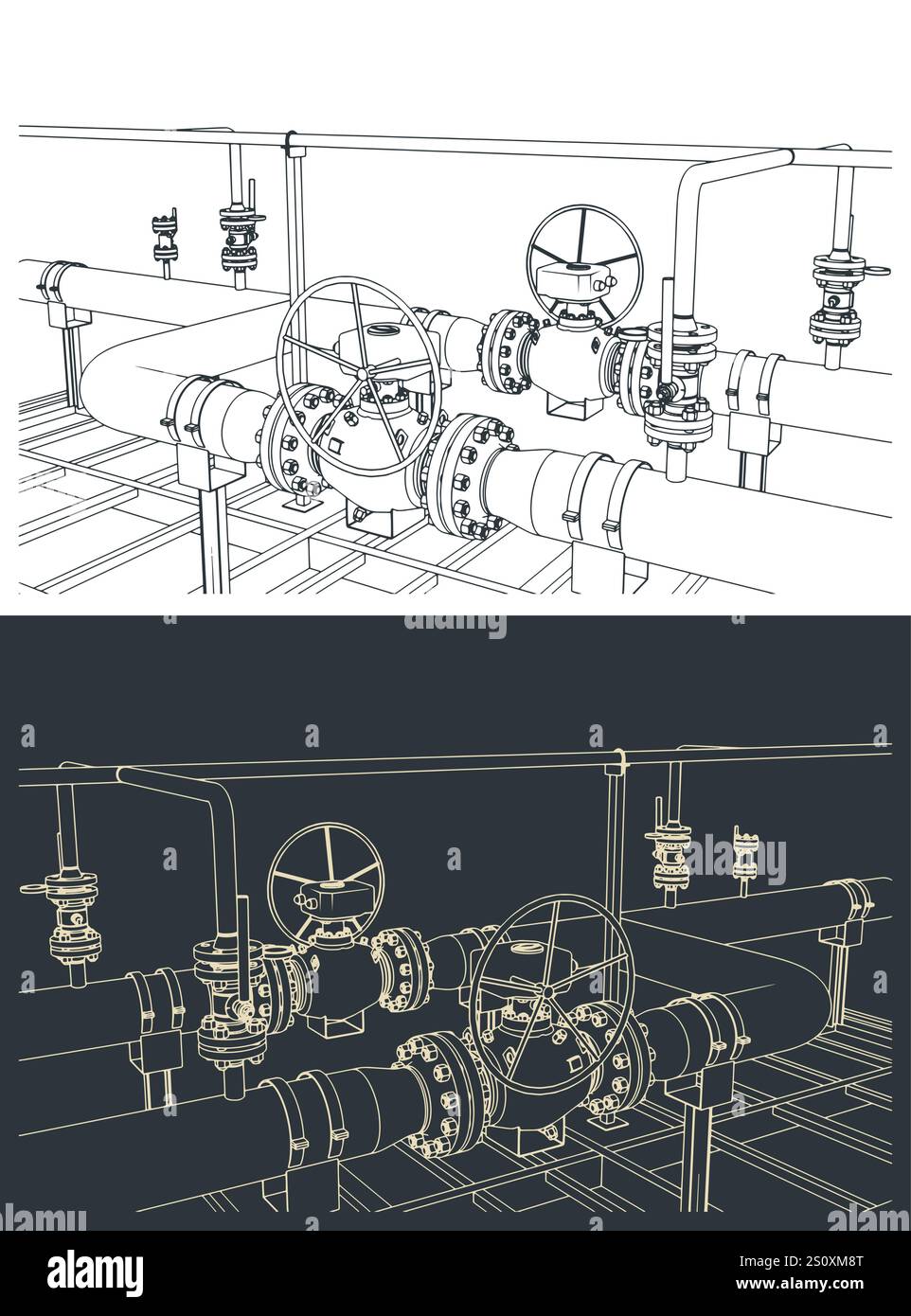 Stylized vector isometric illustrations of a natural gas metering skid ...