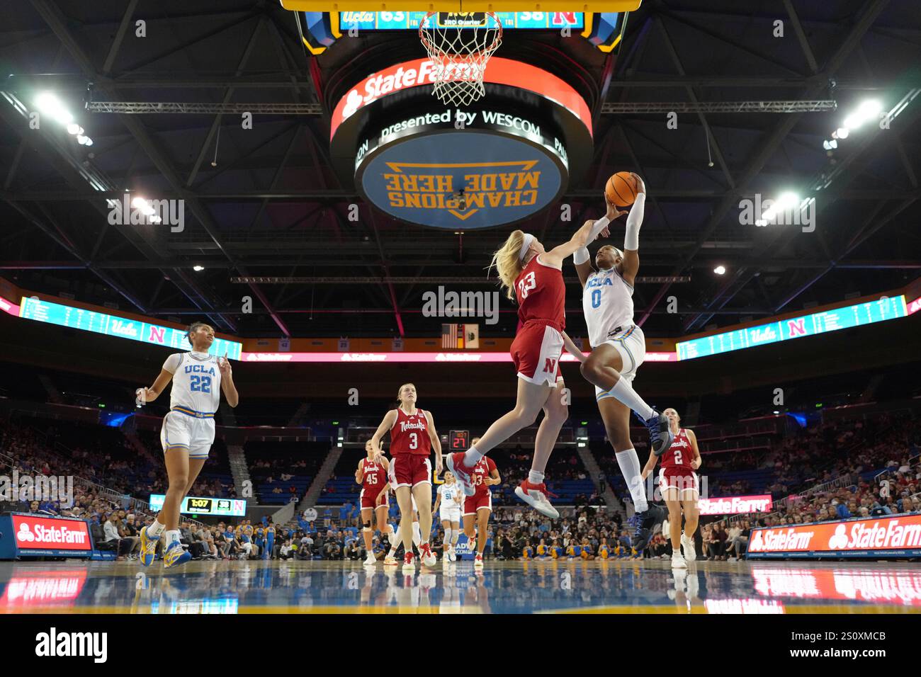 UCLA Bruins forward Janiah Barker (0) shoots the ball against Nebraska ...