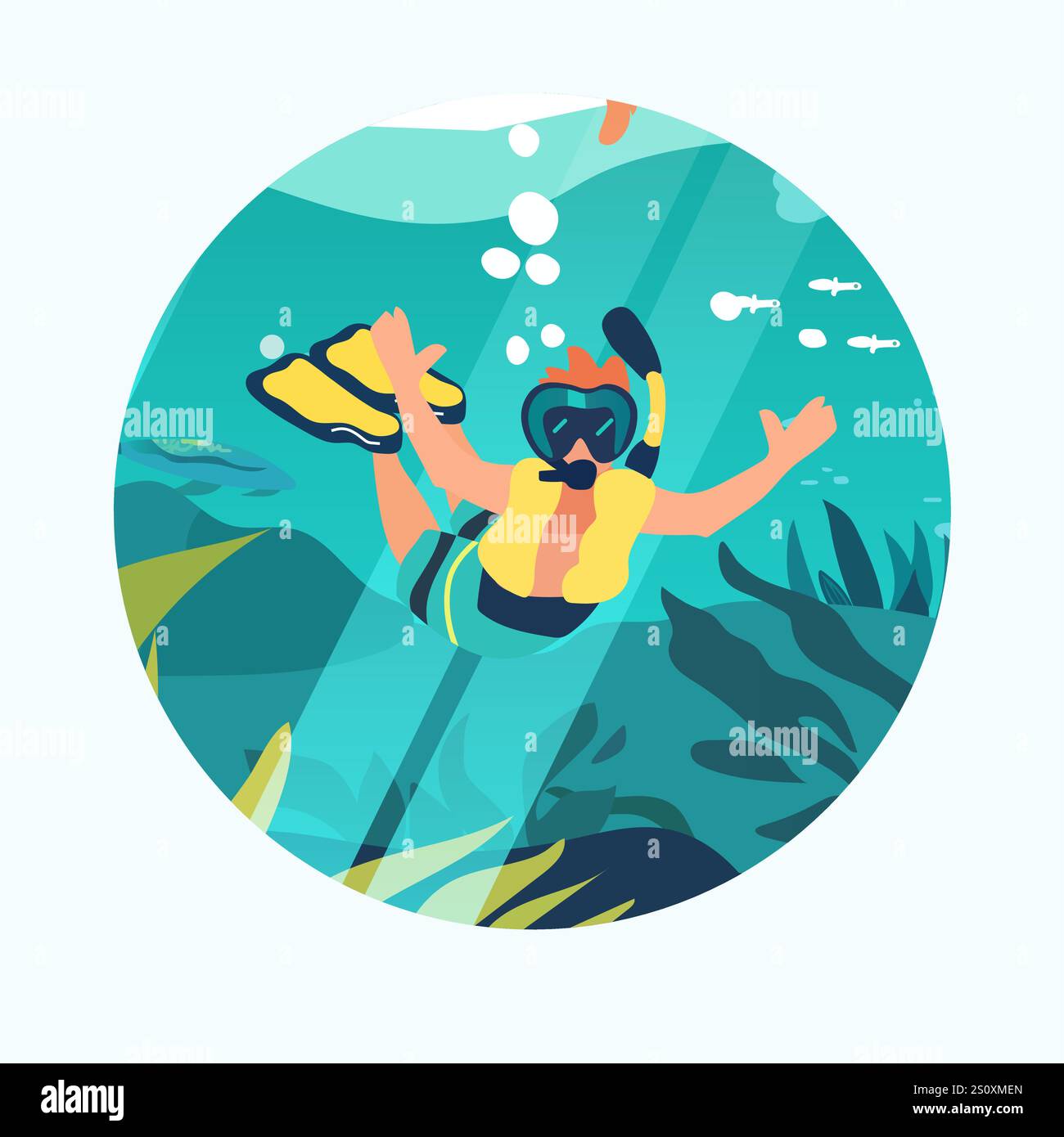Snorkeling underwater adventure vibrant ocean scene. Person diving with ...
