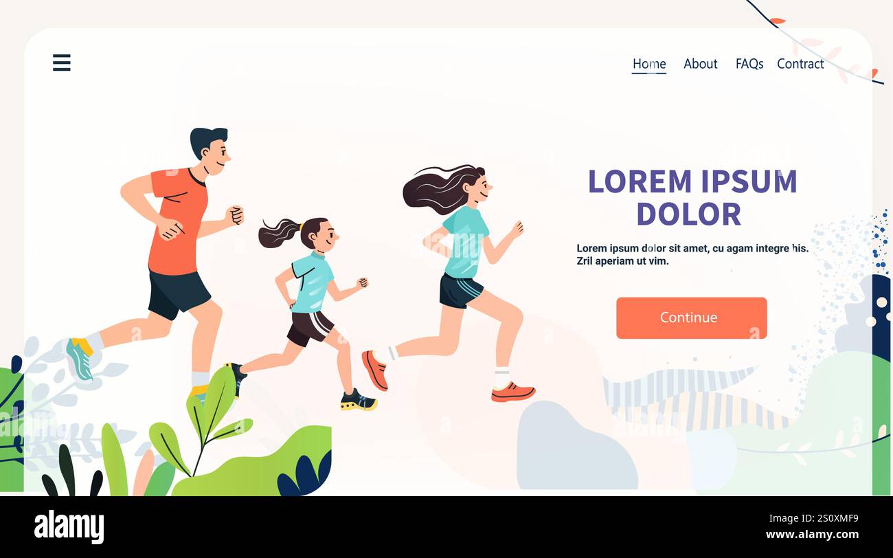 Family running together outdoors active lifestyle colorful plants ...