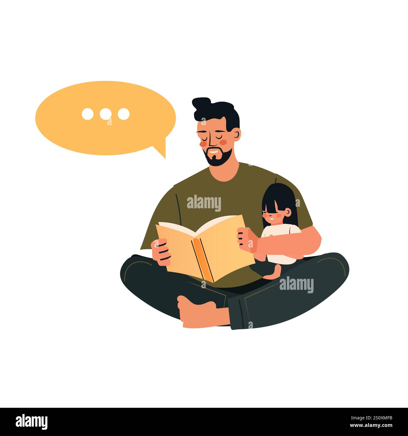 Father reading book to daughter family bonding. Man sitting cross ...