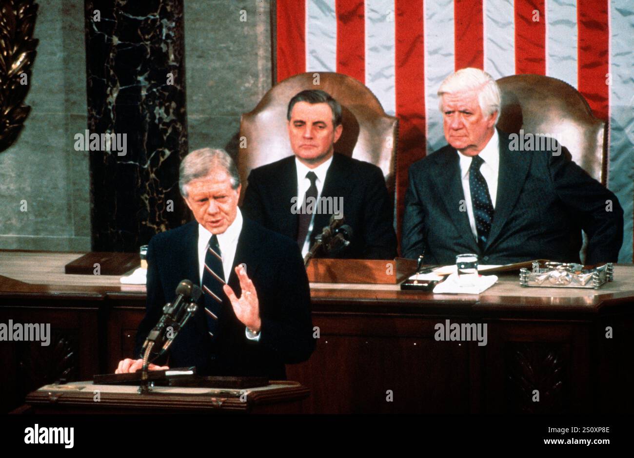 United States President Jimmy Carter, left, delivers his State of the ...