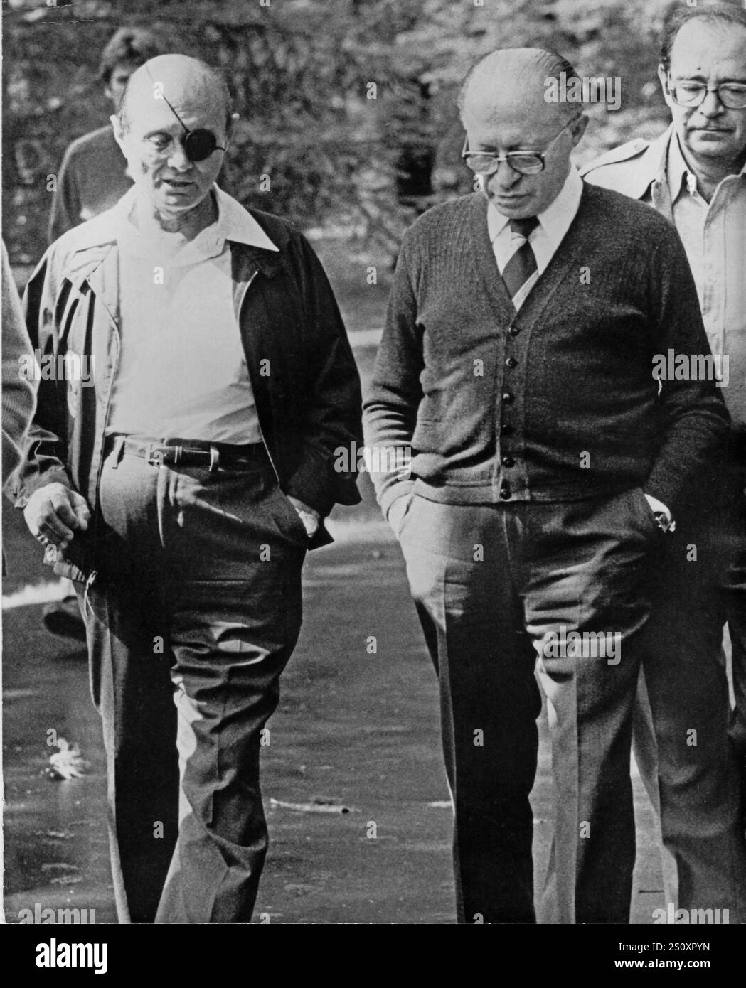 Foreign Minister Moshe Dayan of Israel, left, and Prime Minister ...