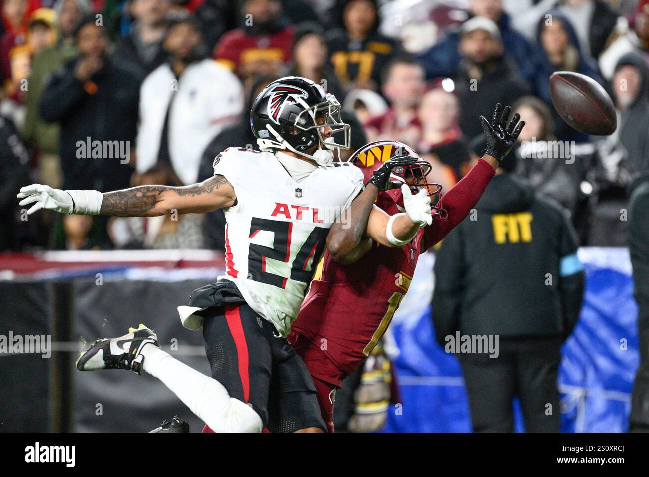 Atlanta Falcons cornerback A.J. Terrell (24) breaks up a pass intended ...