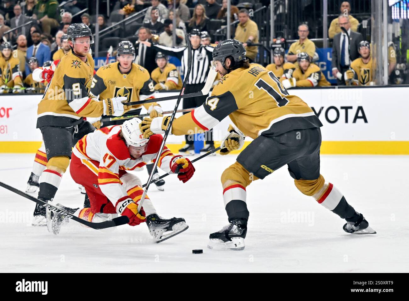 Calgary Flames center Connor Zary and Vegas Golden Knights defenseman ...