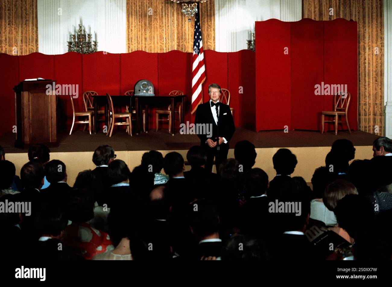 United States President Jimmy Carter makes remarks as he and first lady ...