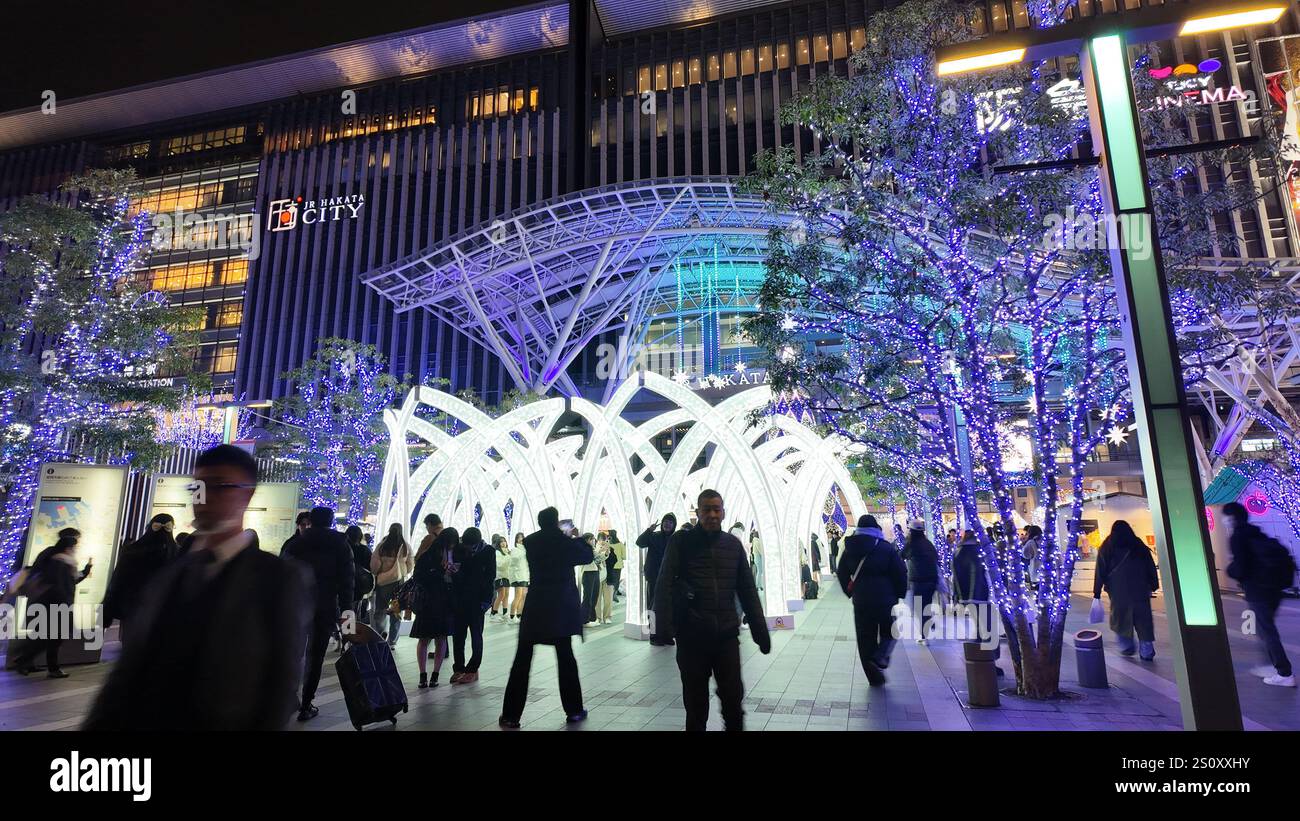 December 18, 2024 Night illumination at Hakata Station, Hakata Ward ...