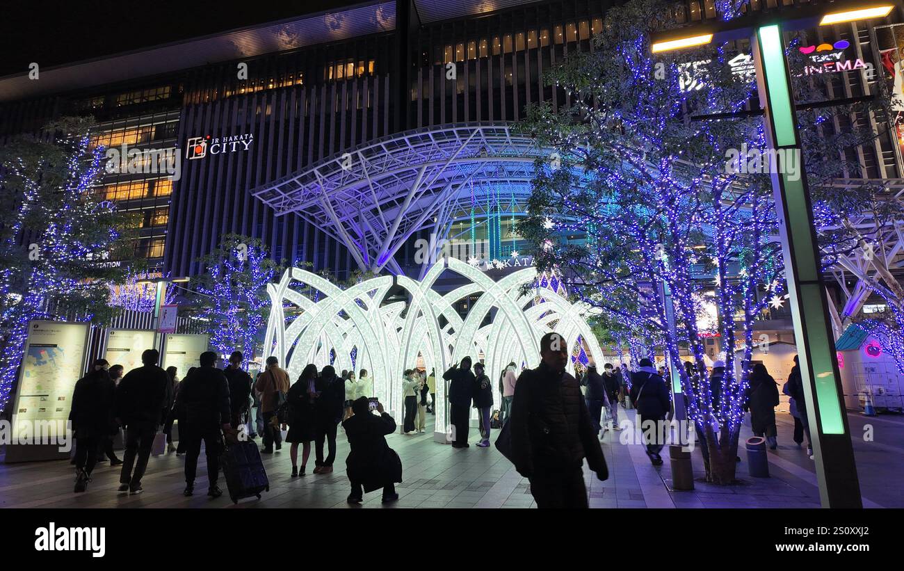 December 18, 2024 Night illumination at Hakata Station, Hakata Ward ...