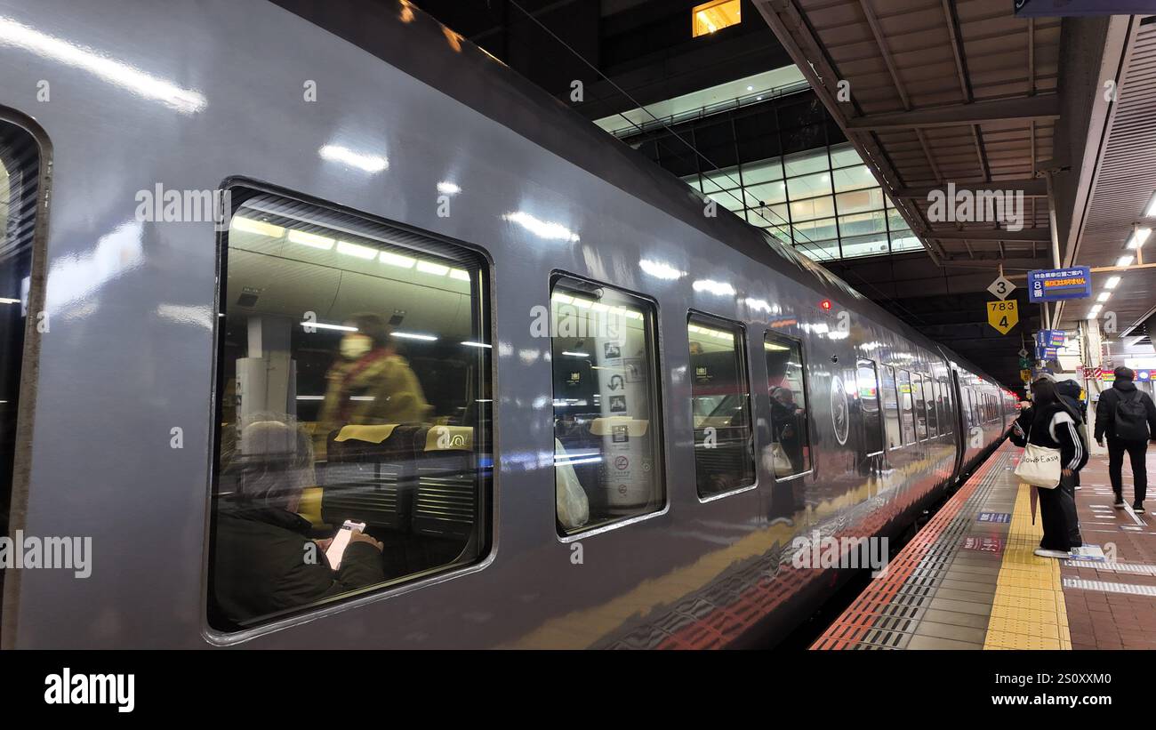 December 19, 2024 Kagoshima Main Line platform night view inside Hakata ...